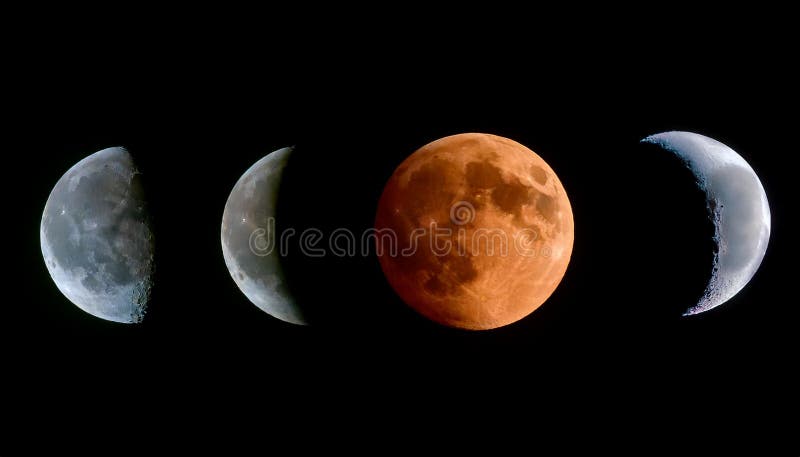 Moon Phases during the Lunar Eclipse Stock Illustration - Illustration ...