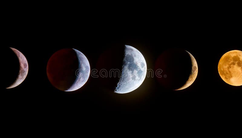 Moon Phases during the Lunar Eclipse Stock Illustration - Illustration ...