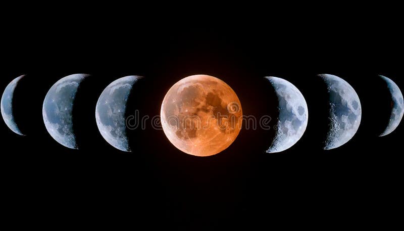 Moon Phases during the Lunar Eclipse Stock Illustration - Illustration ...