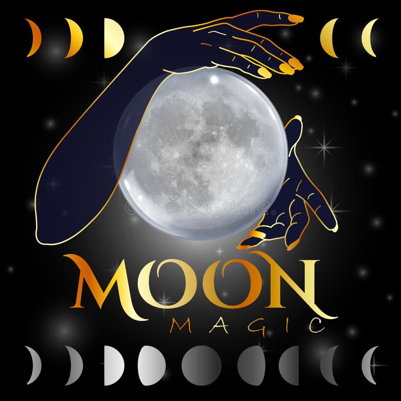 Moon Phases Mystical Womans Hands on Full Moon Stock Vector ...