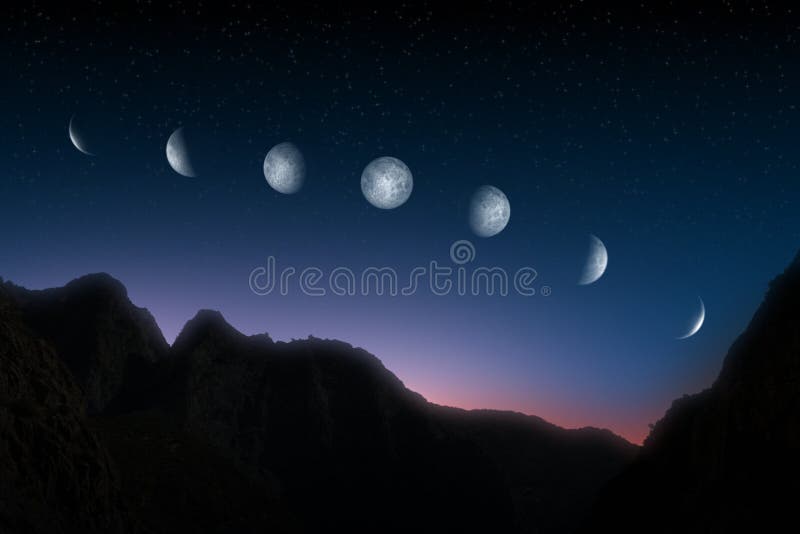 Moon Phases over Night Sky stock illustration. Illustration of blue ...