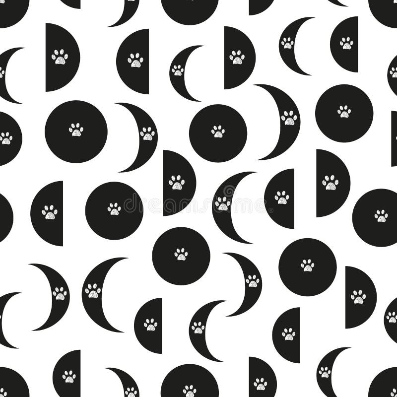 Moon Phases with Paw Prints Stock Illustration - Illustration of ...