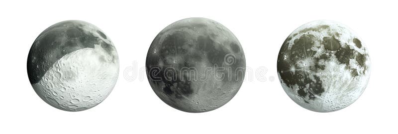 Moon Phases Representation, Three Distinct Lunar Images Showcasing ...