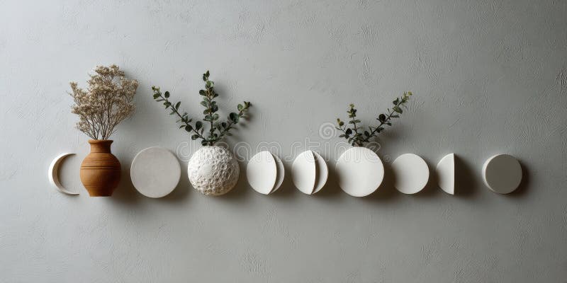 Moon Phases Wall Sculpture with Matte White Texture and Natural ...