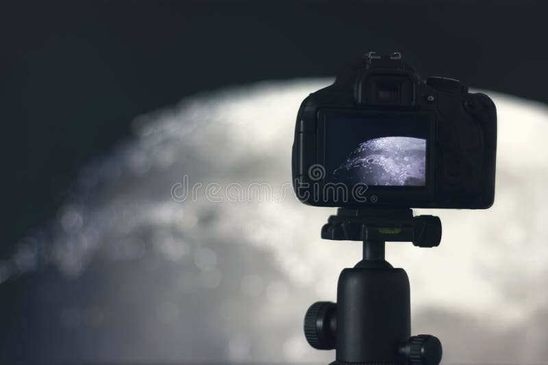 Moon Photography. Camera with Tripod Capturing Moon Stock Image - Image ...