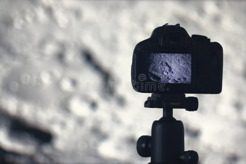 Moon Photography. Camera with Tripod Capturing Moon Stock Image - Image ...