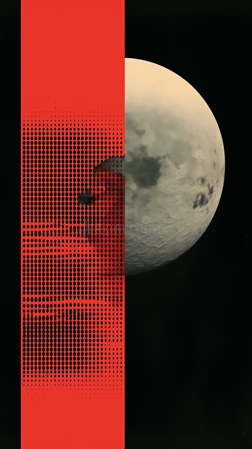 The Moon in Pixel Art Featuring a Red and Black Stripe Stock ...