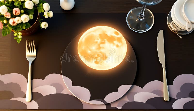 Moon on Plate Dinner Table, Romantic Dining and Lunar Themed Meal ...