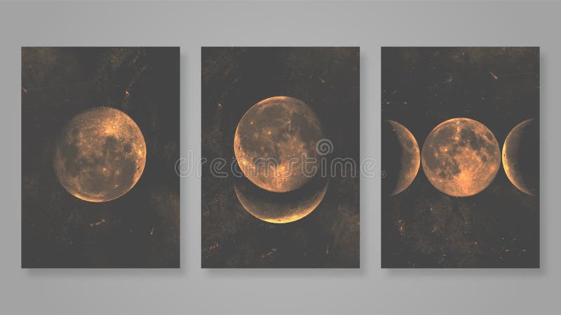 Grunge Posters with Realistic Moon. Stock Vector - Illustration of moon ...