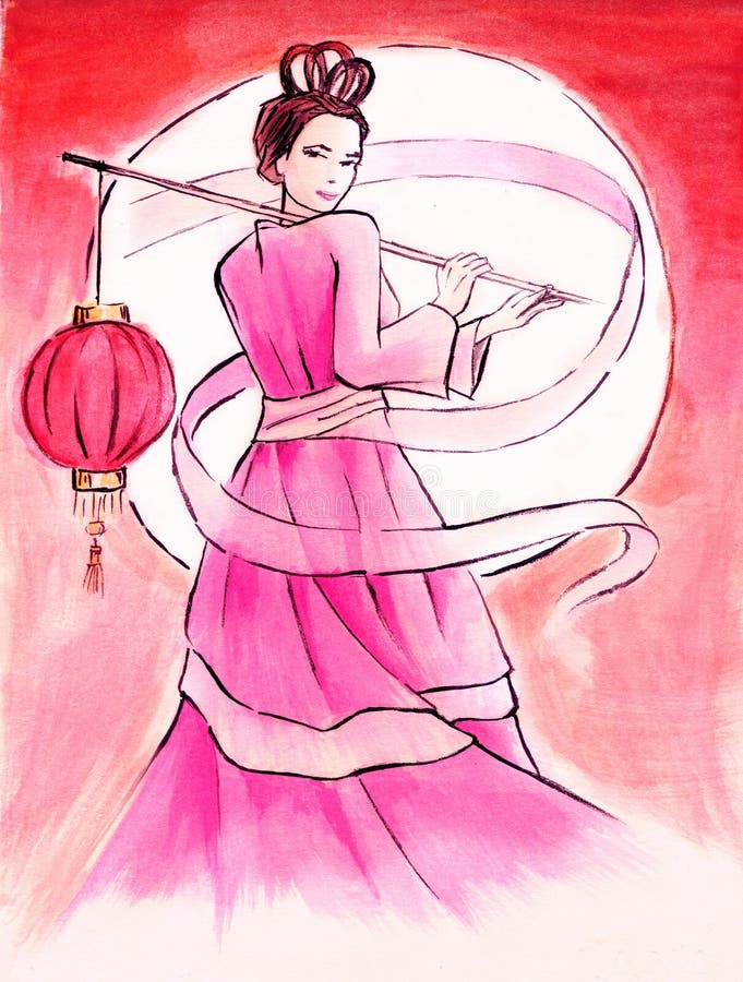 Chinese Fairy Flying To the Moon Stock Vector - Illustration of tale ...
