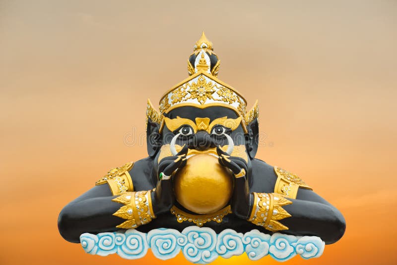 The Moon in Rahoo Mouth on White at Wat Saman Stock Photo - Image of ...