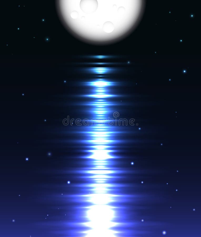 Moon Reflection Over Water Against Black Stock Vector - Illustration of ...