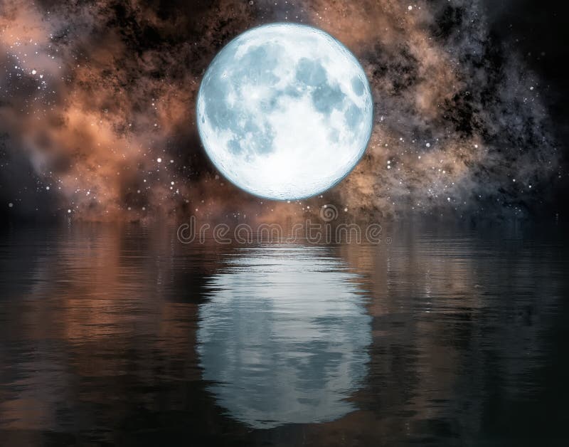 Moon and reflection stock illustration. Illustration of lake - 58850334