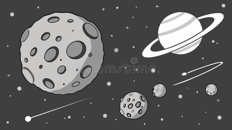 Moon with Rings and Moons, Planetary System and Space Phenomena Vector ...