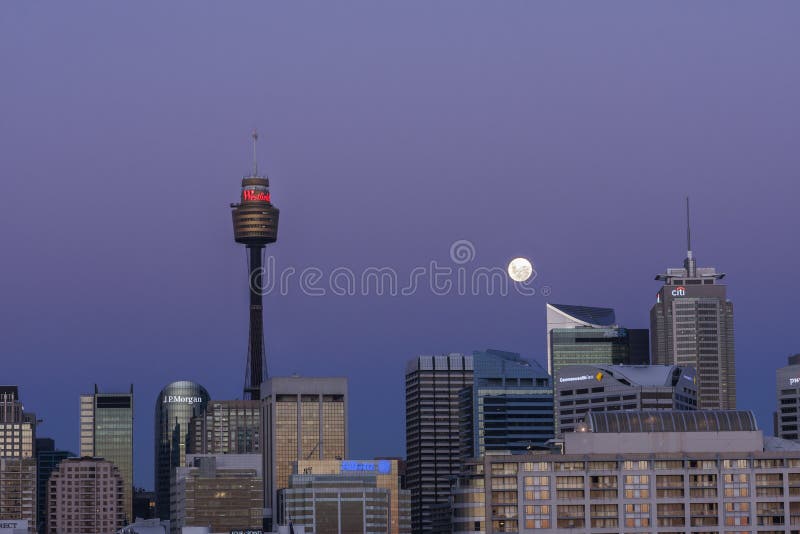 Moon rise over Sydney editorial stock image. Image of tower - 33808029