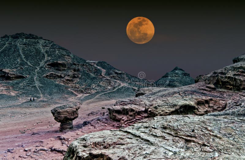 Moon Rise in Desert, Israel Stock Photo - Image of interesting, cliff ...