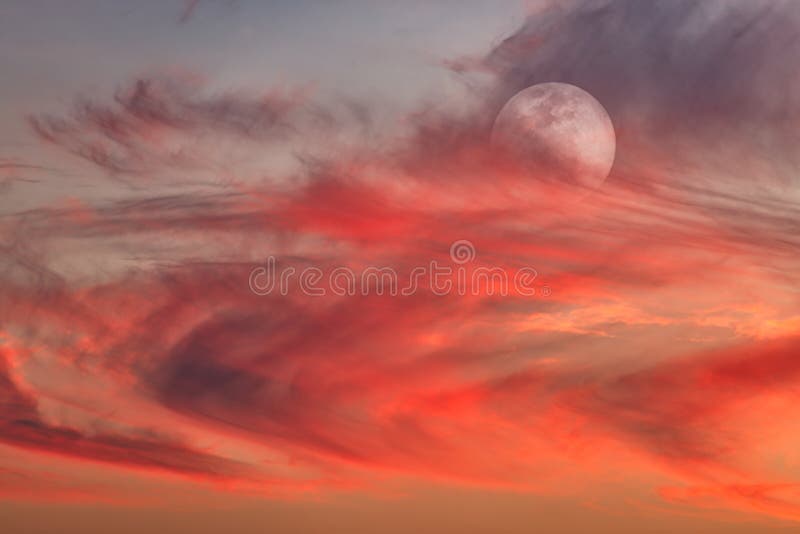 Sunset Moon Clouds stock image. Image of dawn, abstract - 188818507