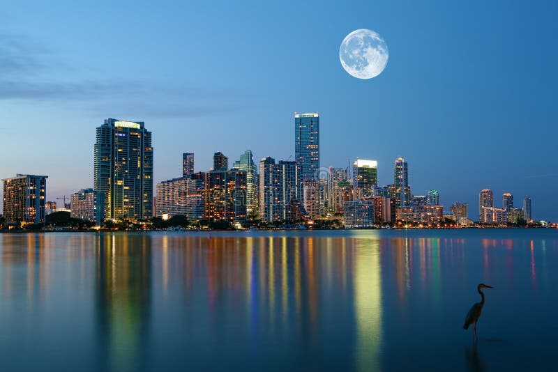 Moon Rising Over Miami, Florida Stock Image - Image of moonrise ...
