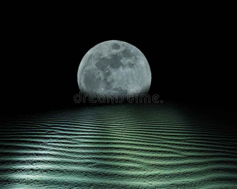 Moon Rising Over a Night Sandy Desert Stock Image - Image of horizon ...