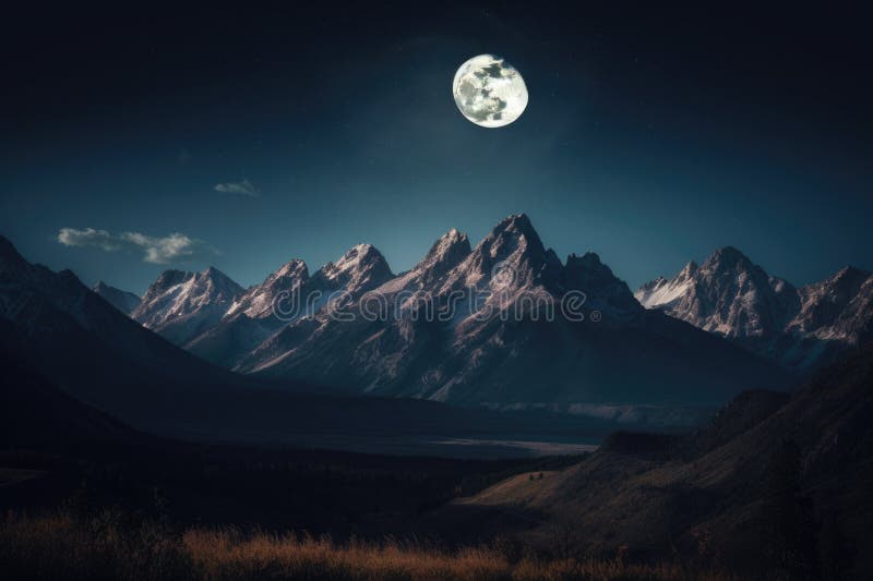 Moon Rising Over Open Field, with a View of the Stars Shining Above ...
