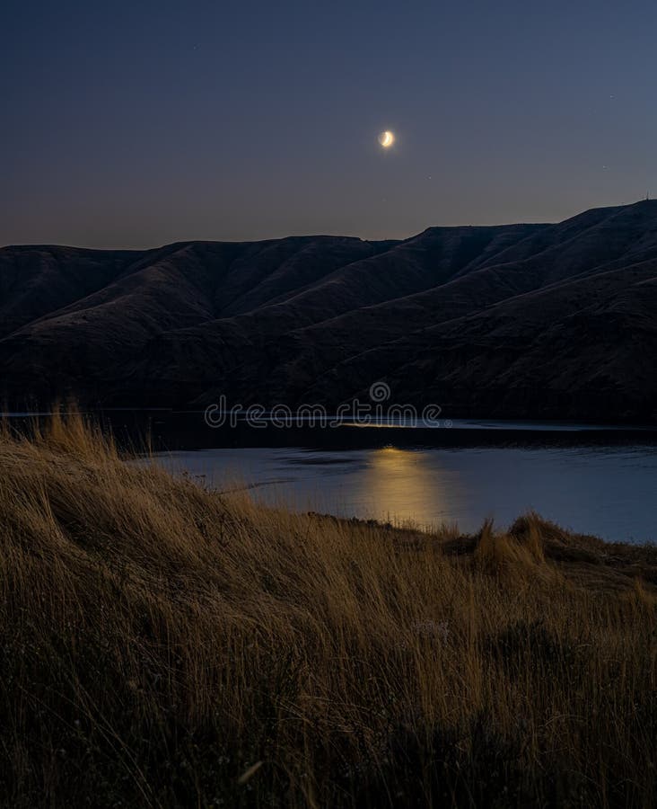 Moon Rising Over the Snake River Stock Photo - Image of blue, park ...