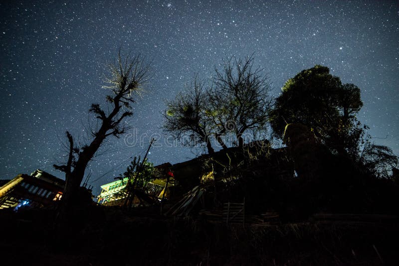 Moon is Rising Over Tree in Himalayas Stock Photo - Image of jalori ...