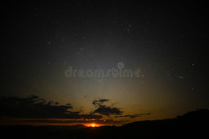 The Moon is Rising in the Sky with Stars Stock Photo - Image of horizon ...