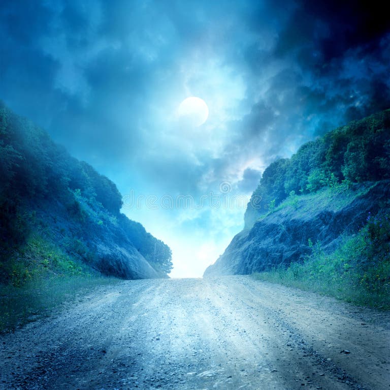 Moon road stock photo. Image of mystic, hill, cloudy - 20299646