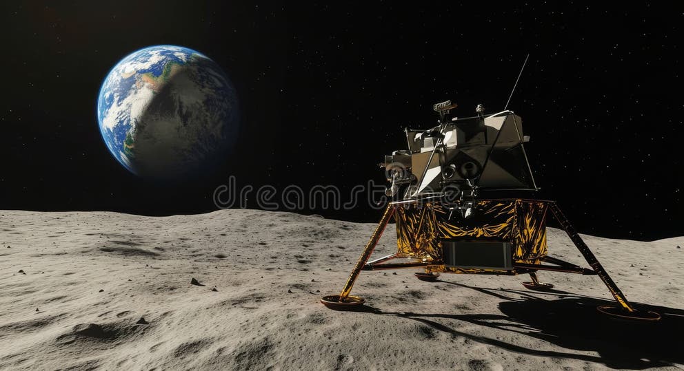 On the Moon, a Robot Rover is Exploring the Lunar Surface with the ...