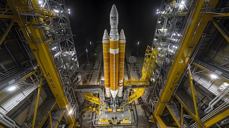 Moon Rocket with Crew Capsule on Launch Pad in Preparation for Launch ...