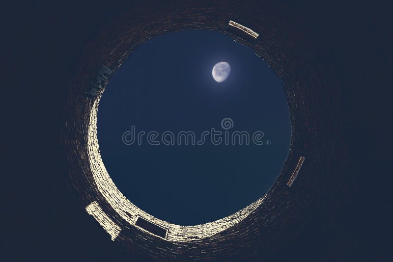 Moon in a Round Building. Night Sky from Above the Building Stock Image ...