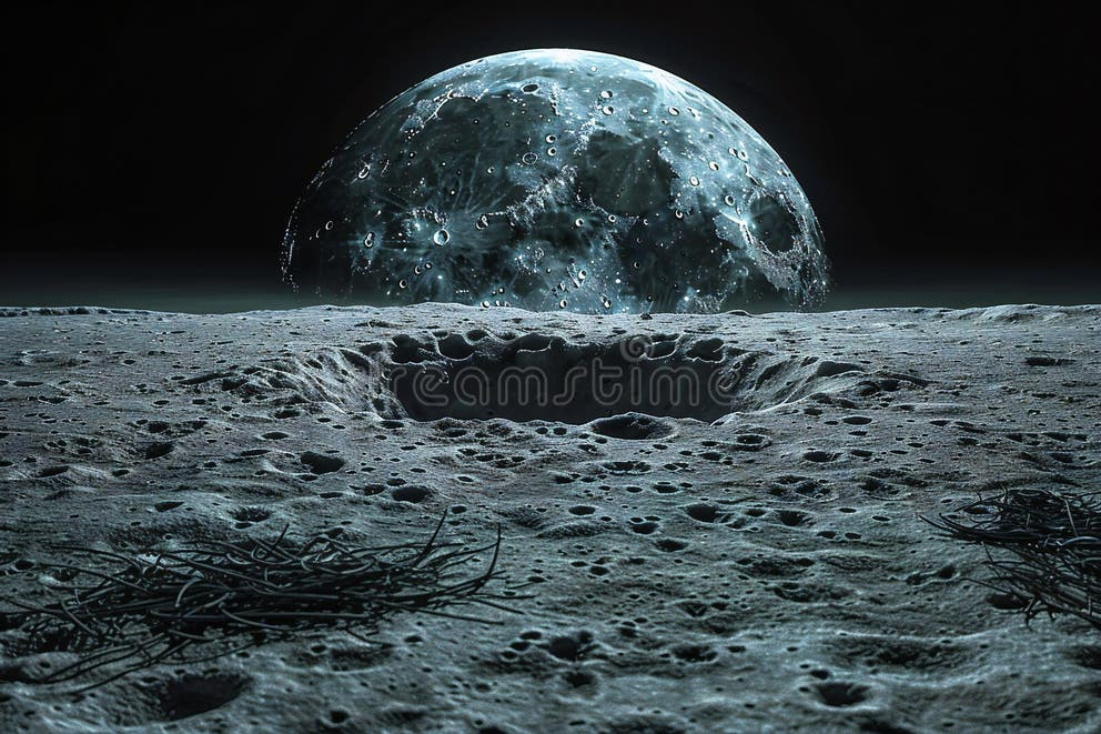 Of the Moon S Outer Surface with Crater and Hole Stock Illustration ...