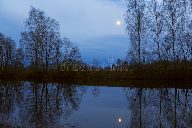 The Moon S Reflection in the River Stock Photo - Image of river, blue ...