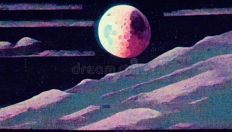Moon in 80s Style. AI Render Stock Illustration - Illustration of ...