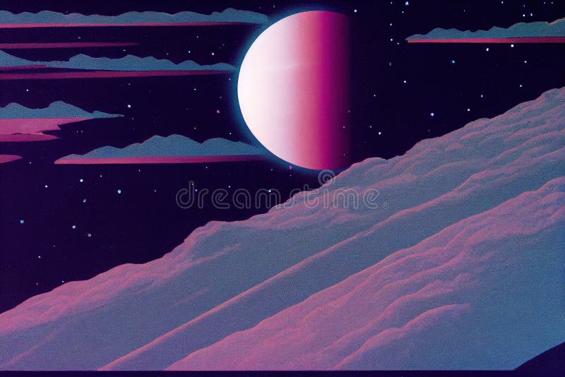 Moon in 80s Style. AI Render Stock Illustration - Illustration of ...