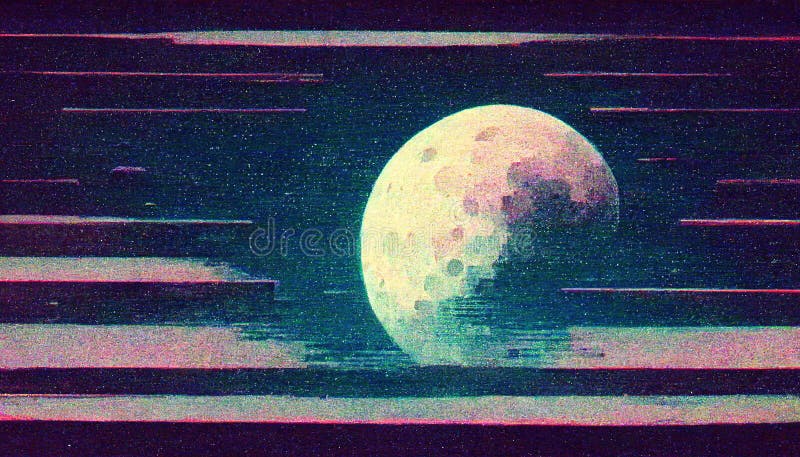 Moon in 80s Style. AI Render Stock Illustration - Illustration of ...