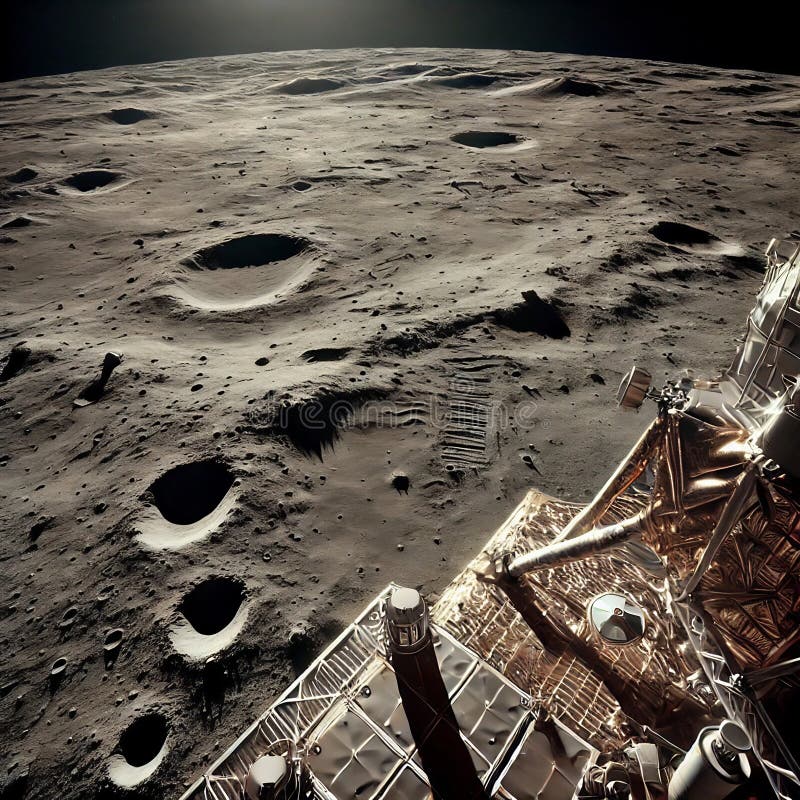 The Moon S Surface with the Lunar Lander and Footprints Stock ...