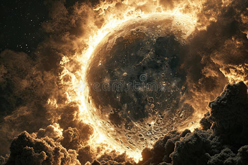The Moon the Moon Explodes, Surreal Landscape Stock Photo - Image of ...