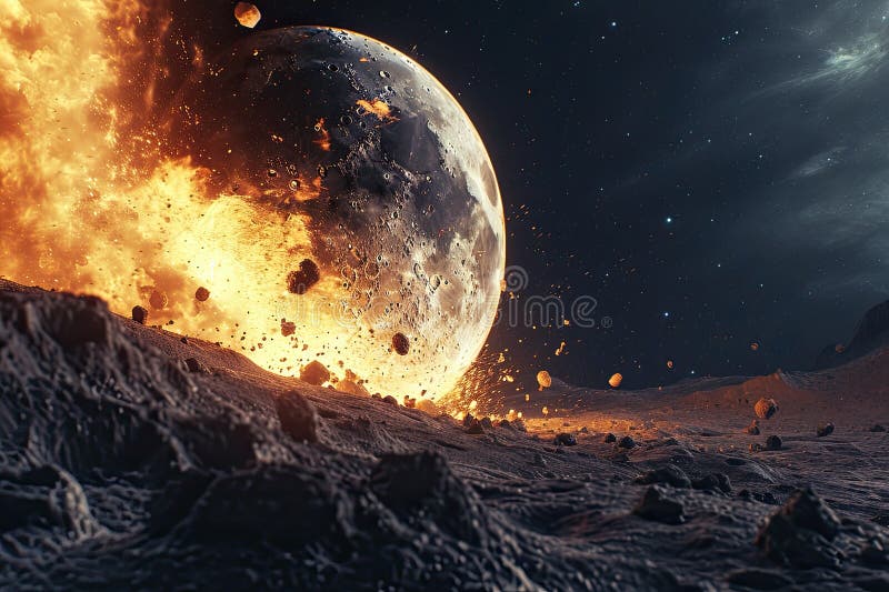 The Moon the Moon Explodes, Surreal Landscape Stock Image - Image of ...