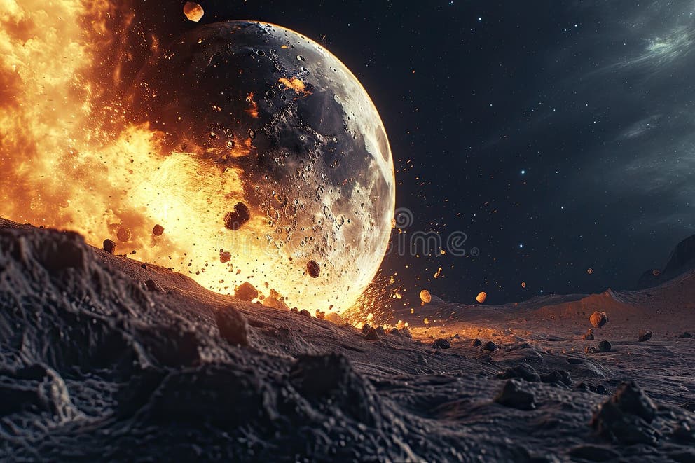 The Moon the Moon Explodes, Surreal Landscape Stock Image - Image of ...