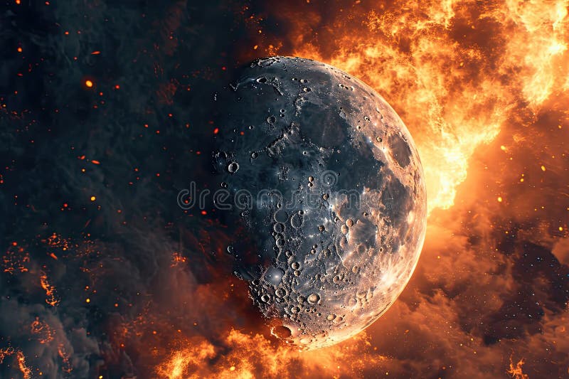 The Moon the Moon Explodes, Surreal Landscape Stock Image - Image of ...