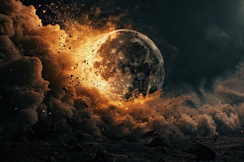 The Moon the Moon Explodes, Surreal Landscape Stock Photo - Image of ...