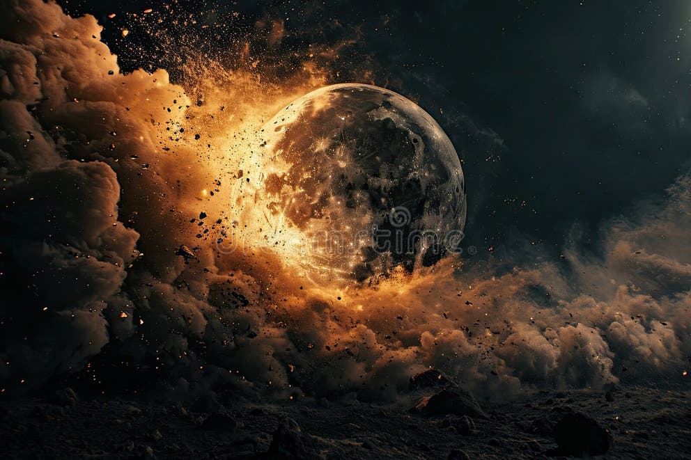 The Moon the Moon Explodes, Surreal Landscape Stock Photo - Image of ...