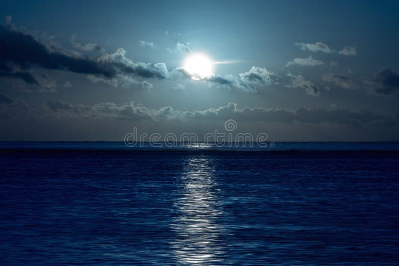 Moon on the sea. stock image. Image of coast, landscape - 93339589