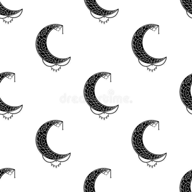Moon Seamless Pattern. Black and White Digital Paper Stock Vector ...