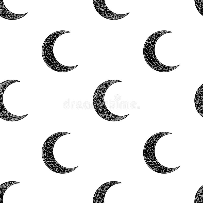 Moon Seamless Pattern. Black and White Digital Paper Stock Vector ...