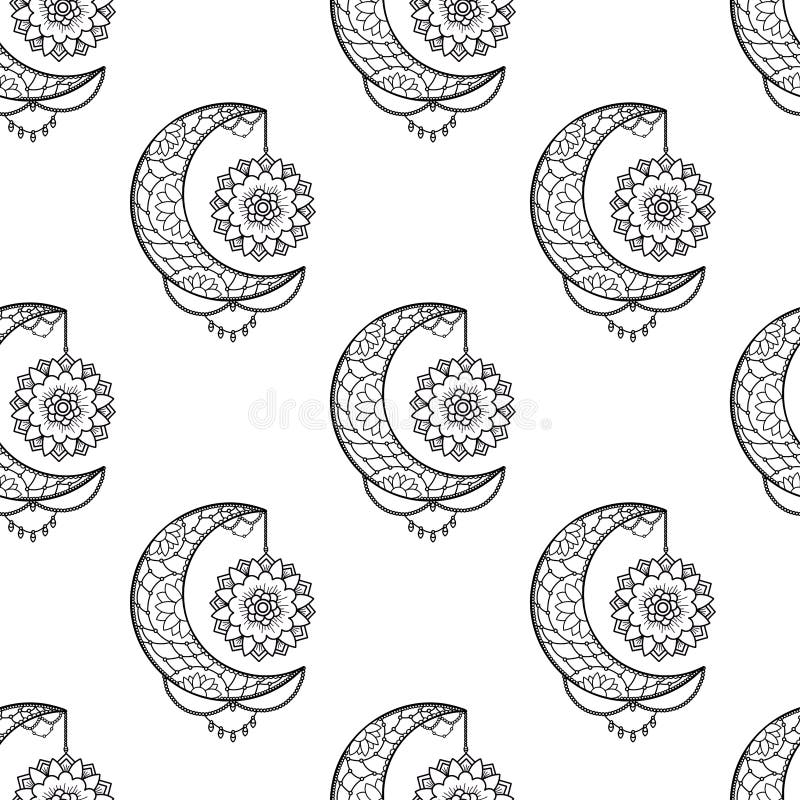 Moon Seamless Pattern. Black and White Digital Paper Stock Vector ...