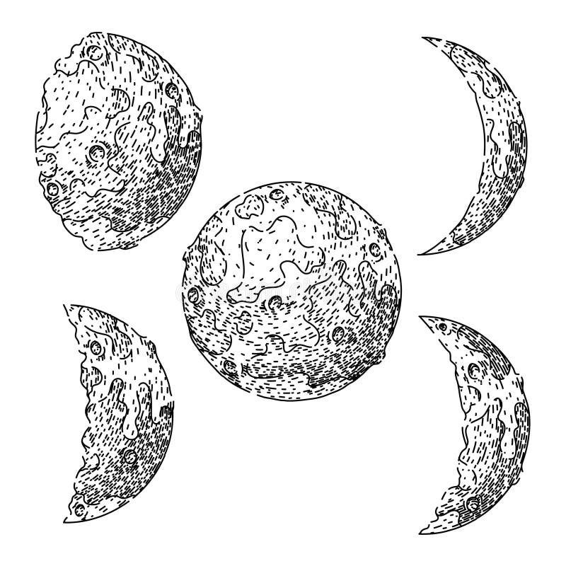 Moon Set Sketch Hand Drawn Vector Stock Illustration - Illustration of ...