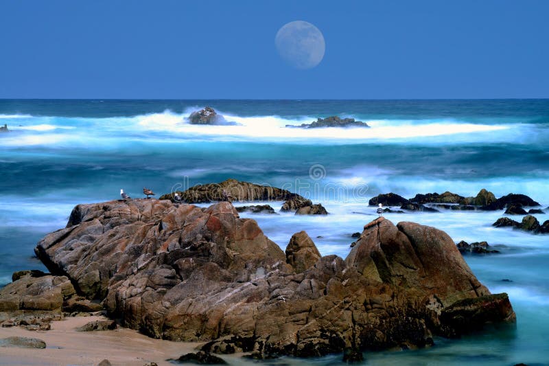 Moon Setting Asilomar State Marine Reserve California Stock Image ...