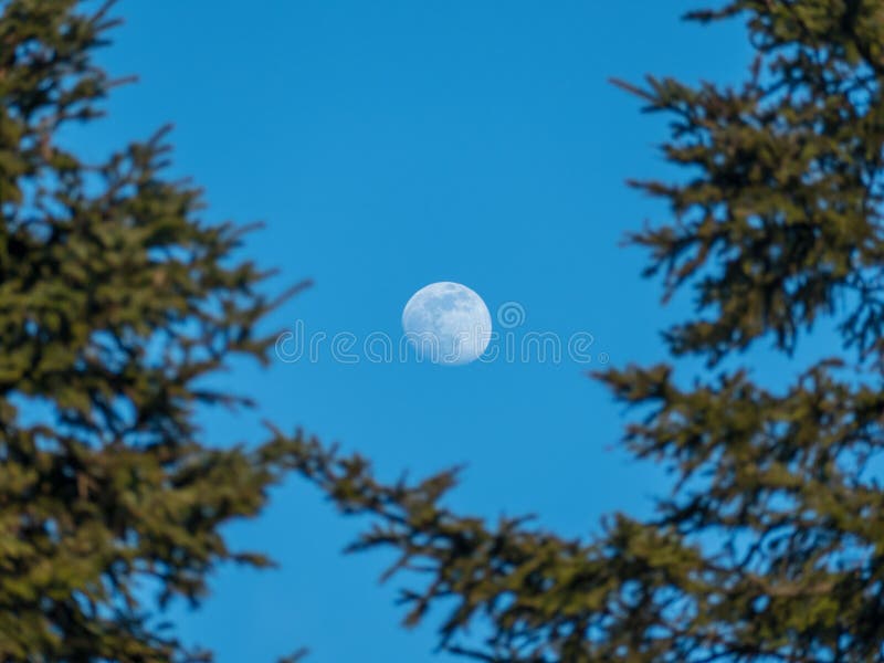 Moon Setting into the Clouds in Daytime Stock Image - Image of beauty ...
